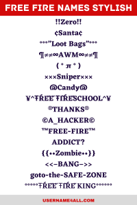 Stylish Free Fire Names 2024 For Pro Players (꧂,™,༒,☬)