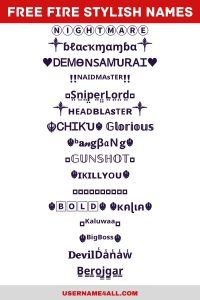 Stylish Free Fire Names 2024 For Pro Players (꧂,™,༒,☬)